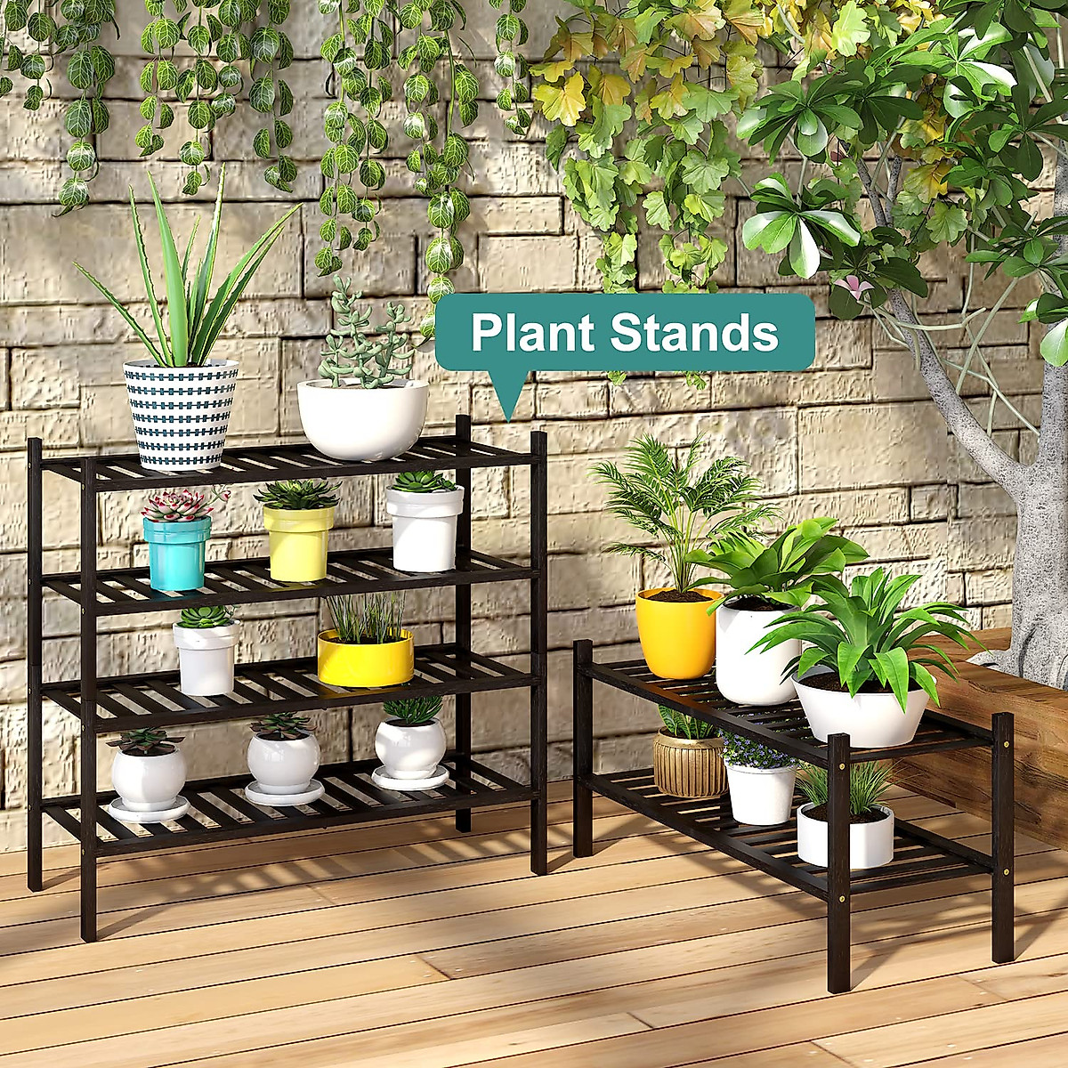 2-Tier Black Bamboo Shoe Rack for Entryway, Stackable | Foldable | Natural, Shoe Shelf Storage Organizer for Hallway Closet, Free Standing Shoe Racks for Indoor Outdoor