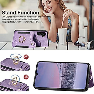 A14 5G Case,Card Holder Wallet for Galaxy A14 5G Phone Case,Ring Holder Stand,RFID-Blocking,Wrist Strap,Camera Protector,Leather Protective Magnetic Flip Cover for Samsung A14 5G Case (Purple)