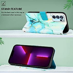 ONV Wallet Case for Oppo Reno 6 Pro 5G - Premium Marble Painted Leather Flip Case Stand Card Slot Magnet with Silicone Shell Flip Cover for Oppo Reno 6 Pro 5G [Marble] -Green