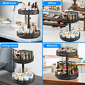 Lazy Susan Organizer Lazy Susan Turntable for Cabinet Table 2 Tier Lazy Susan Spice Rack Organizer 12 Inch Adjustable Height for Kitchen Dining Table Bathroom Vanity with Non-Slip Pad Black Metal