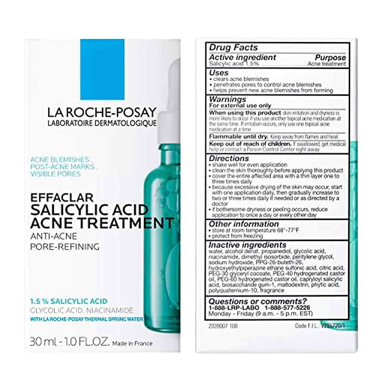 La Roche Posay Effaclar Salicylic Acid Acne Treatment to Minimize Pores, Clear Acne Blemishes and Post Acne Marks