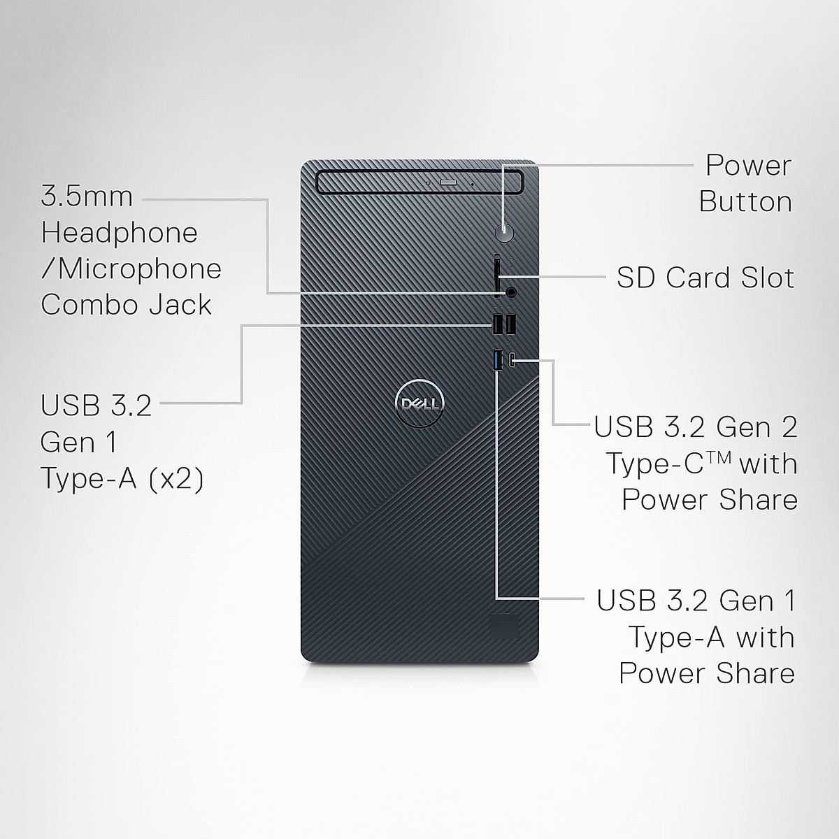 Dell Inspiron 3020 Desktop - Intel Core i7-13700, 1TB SSD + 1TB HDD, 16GB DDR4 RAM, DVD RW, Intel UHD 770 Graphics, Windows 11 Pro, 1 Year Premium Support + 6 Months Migrate - Mist Blue