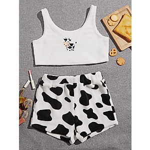 SOLY HUX Women's 2 Piece Sleeveless Crop Tank Top and Teddy Shorts Lounge Pajama Set Sleepwea