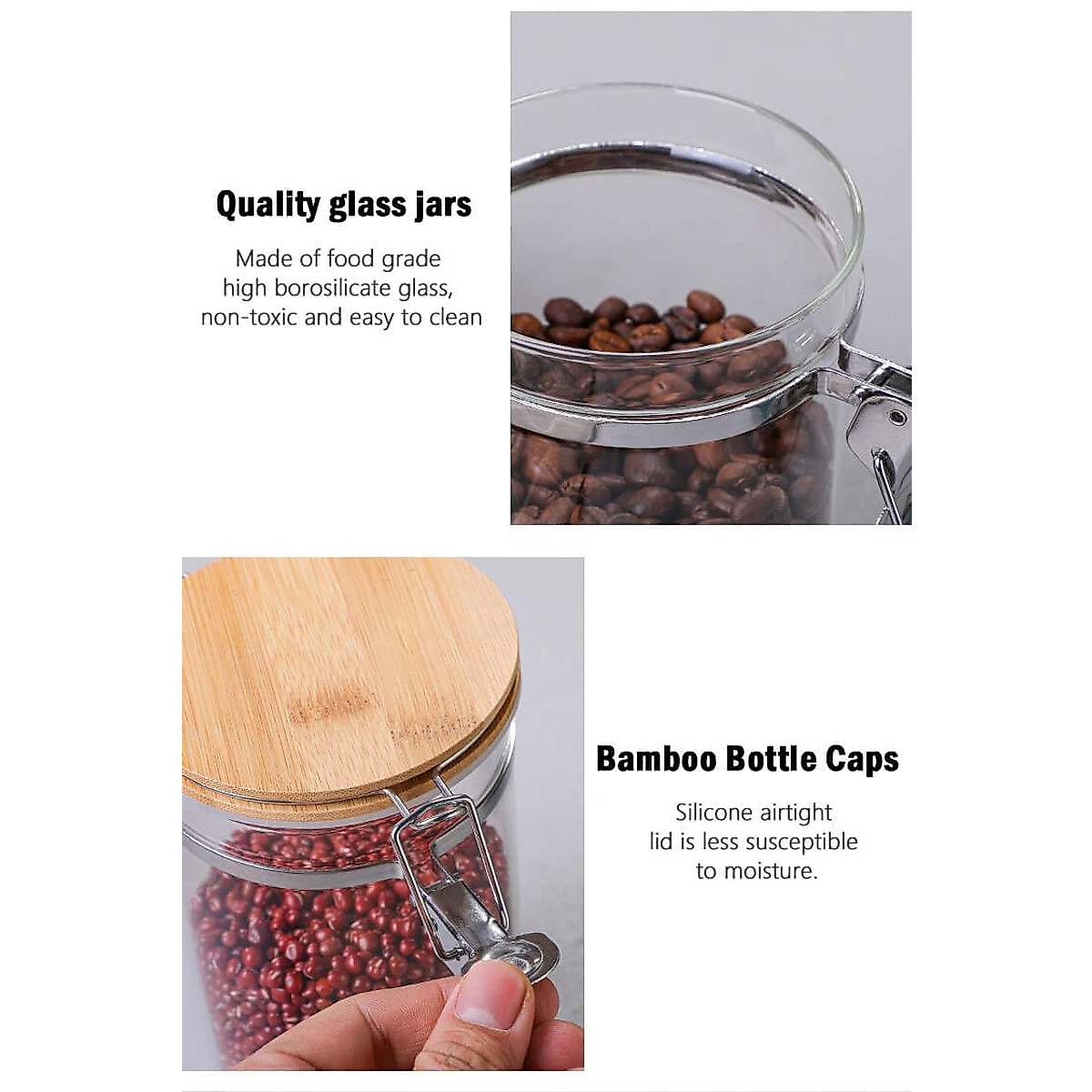 Zrwcvxy Glass Canisters with Bamboo Airtight Lid, 48 oz Clear Glass Food Storage Jars for Sugar, Pasta, Tea, Coffee Beans, Ground Coffee, Nuts, Flour, Cookie Food Storage