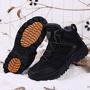 Fheaven Men's Snow Boots Lace Up Combat Booties Water Resistant Anti-Slip Sole Warm Fur Lined Winter Ankle Booties