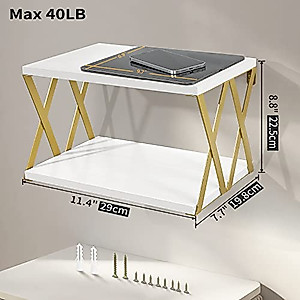 Afuly Floating Nightstand Wall Mounted, 12 Inch Bedside Table for Bedroom Storage Decor, Modern White Gold Wall Shelves for Home Livingroom Bathroom Kitchen Decor