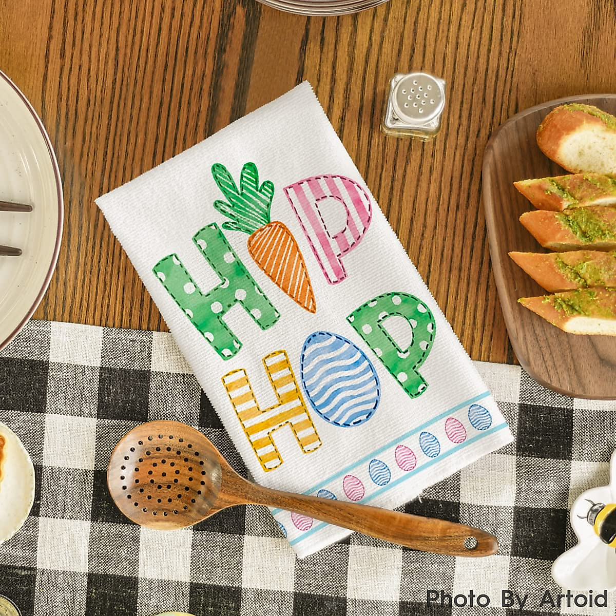 Artoid Mode Hip Hop Bunny Treats Egg Carrots Rabbit Easter Kitchen Towels Dish Towels, 18x26 Inch Seasonal Holiday Decoration Hand Towels Set of 2