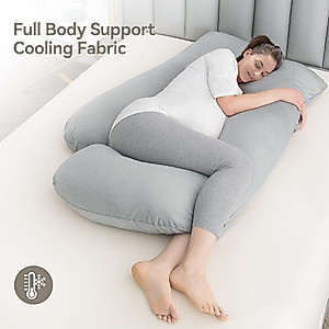 Insugar Pregnancy Pillows for Sleeping with Cooling Cover, U Shaped Body Pillows for Pregnancy, Maternity Pillow for Pregnant Women, Support Belly, Back and Knees, 55 x 28 Inch Grey