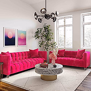 TOV Furniture Bea Hot Pink Velvet Upholstered Loveseat