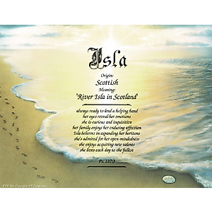 FOOTPRINTS 2 - Personalized ANY First Name Meaning Keepsake Print 8.5'' x 11'' | Artwork Home Decor Kids Room Landscape Beach, Brown