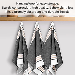 Urbana Cotton Set of 12 Assorted Waffle Kitchen Towels 100% Cotton Super Soft Absorbent Reusable Cleaning Cloths Machine Washable Weave Tea Towel with Hanging Loop (Black, 16 X 26 Inches)
