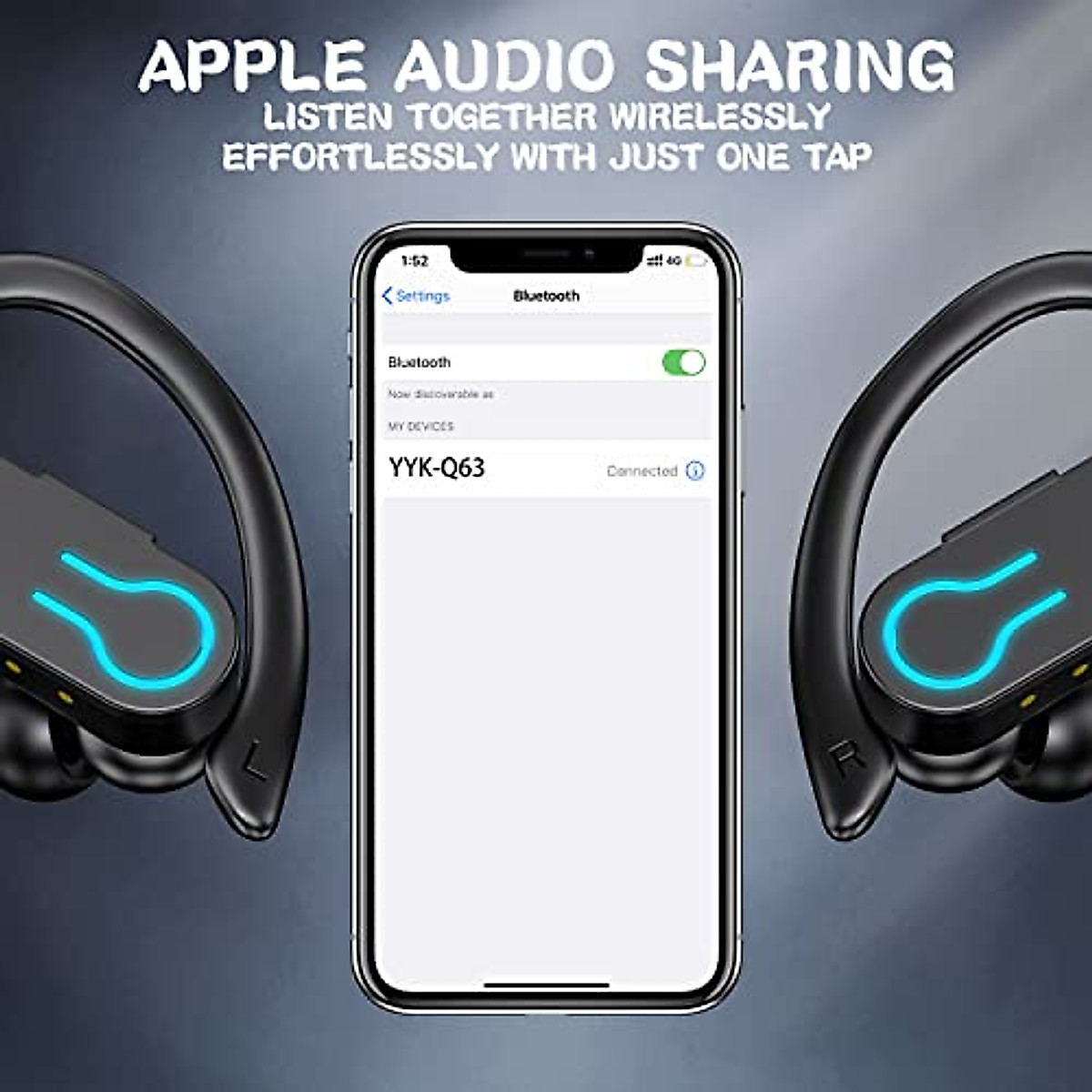 FBJJ Wireless Earbuds Bluetooth 5.3 Headphones, Over-Ear Sport Ear Buds with Earhooks 60H Playtime, Noise Cancelling Waterproof Wireless Workout Earphones with Dual LED Display, for Sports Exercise