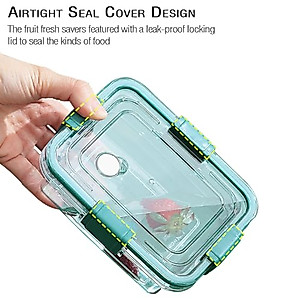 [Green]Air Tight Fresh Container,Divided Container Box with 4 Removable Boxes,Portable Travel Snack Containers,Food Storage Container with Vents Stay Fresh Containers,for Fruit Vegetable Salad Snack