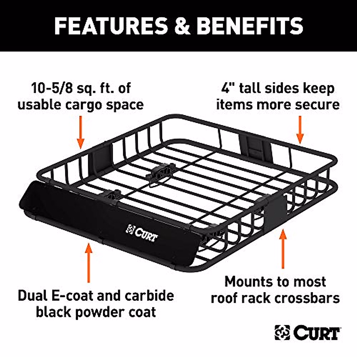 CURT 18115 Universal 42 x 37-Inch Black Steel Roof Rack Rooftop Cargo Carrier