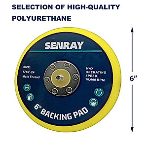 SENRAY 6 Inch Dual-Action Hook & Loop Molded Urethane Flexible Backing Plate for Random Orbital Sander Car Polisher - 2 PCS Set