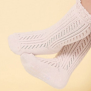 ACTLATI Baby Girls Knee High Socks Hollow Out Anti-skid Knitting Stockings Suitable for 0-2 Years Infants Toddlers