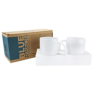 BLUE RIBBON White Sublimation Plain Blank Coffee Mugs, Hot Chocolate Mugs, Ceramic Mugs, Hot Cocoa Mugs, Mug Sets, Gift Pack of 2 11 oz