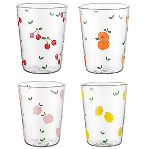 Hemoton 4pcs Glass Coffee Cups Drinking Glasses Glass Mugs with Fruit Pattern for Drinks Water Juice Beer Cocktail(Random Pattern)