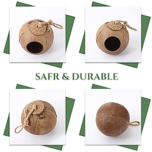 Skylety 3 Pcs Coconut Bird Nest Hut Hanging Bird House Coconut Hide with 6.9 Feet Fake Vines Coconut Fiber Shell Small Bird Cage Accessories for Parrot Parakeet Canary Reptile Crested Gecko Hamster