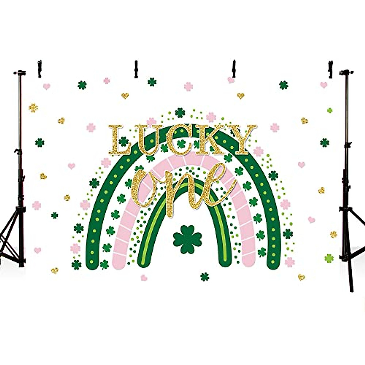 MEHOFOND 7x5ft Lucky One Rainbow Backdrop St. Patrick's Day 1st Birthday Party Banner for Girl Shamrock Green Clover Pink Gold Floral Background Party Supplies Photo Booth Props