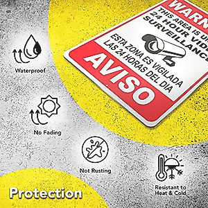 Video Surveillance Sign - 8 x 12 Aluminum 24 Hour Surveillance Sign Security Camera Sign No Trespassing Sign Smile Your on Camera Signs