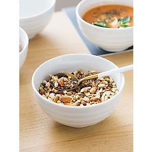 LAUCHUH Stackabel Bowl Set Porcelain Soup Bowls 28 Ounces Cereal Bowl Set with Serving Stand Large Bowl Porcelain Cereal Soup Salad with Bowl Organizer, 6 pack