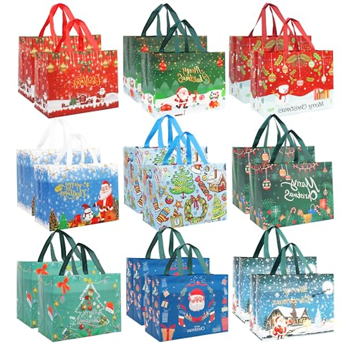 Amicably Gift Bags,18 PCS Large Reusable Tote Bags w/ Handles, Treat Bags, Multifunctional Non-Woven Bags Gifts Wrapping, Shopping, Xmas, Party Favor Bags, 12.8'' x 9.8'' x 6.7''