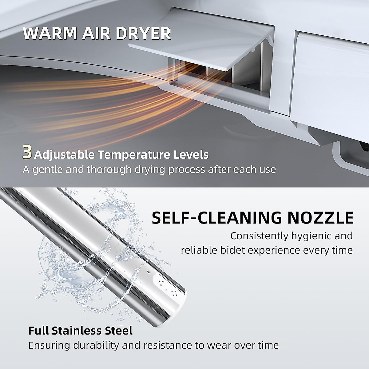 Electric Bidet Toilet Seat, Heated Toilet Seat Elongated with Instant Warm Water & Dryer, Feminine & Front Rear Wash, Wireless Remote, Self-Clean Nozzle, Slow Close Lid, Upgraded Silent ECO Child Mode