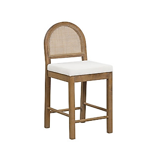 Nathan James Bailey Boucle Upholstered Rattan Bar Stool, Counter Height Stool with Natural Rattan Woven Back For Kitchen Island, Light Brown