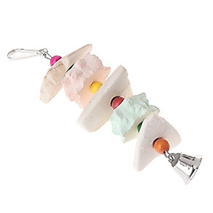 Seaskyer Parrot Chewing Toy, Bird Beak Grinding Stone Bell, Lava Block Calcium Supplement Food African Greys Amazon Conure Eclectus Budgies Parakeet Cockatiel Hamster Chinchilla Rabbit