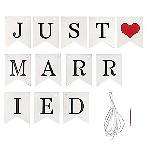 JUST Married Wedding Banner Bunting Photo Booth Props Garland Bridal Shower Decoration with Mr and Mrs Chair Signs