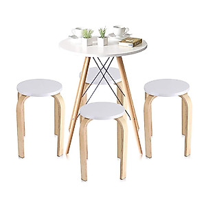 Backless Round Stool Anti-Slip Bentwood Stool Stackable Wooden Finished Chair for Kitchen,Home, Garden, Playroom,Living Room,Class Room(1 pcs)(White)