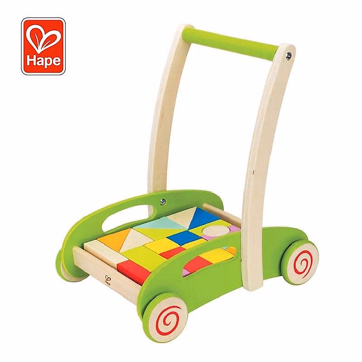 Hape Block and Roll Cart Toddler Wooden Push and Pull Toy, Multicolored (E0371B)