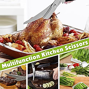 Kitchen Shears. Korean Barbecue Scissors and Tongs Set, Kitchen Scissors and Tongs for Cutting Meat, Chicken, Vegetables, Stainless Steel Multipurpose Non-slip Serrated Sharp BBQ Scissors BBQ Tongs