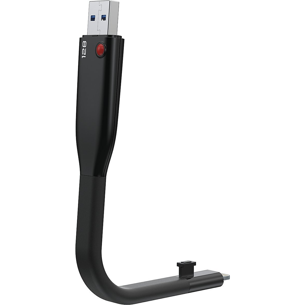 Emtec iCobra iPhone Flash Drive 128GB 3 in 1 Black, Dual Connector USB 3.0 and Lightning with Charging, External Memory Expansion, for iPhone, iPad, iPod (ECMMD128GT503V2B)