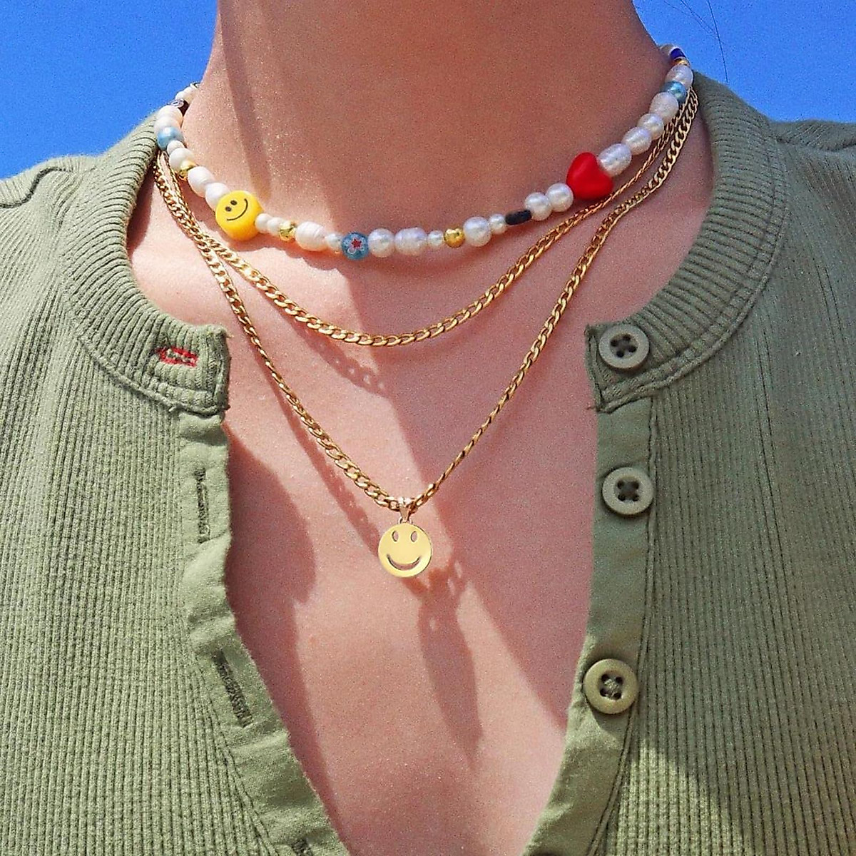 Beaded Necklace Y2K Pearl Necklace for Women Handmade Preppy Necklace Trendy Bead Necklace Y2k Necklaces Boho Cute Colorful Beads Friendship Pendant Jewelry Gifts for Her