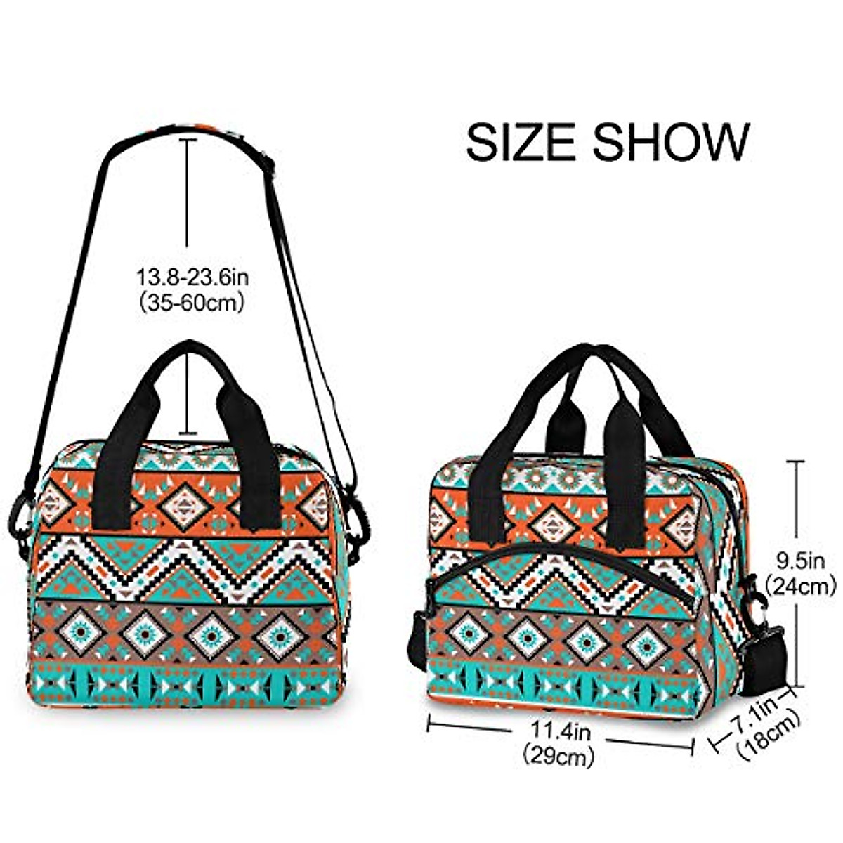 Moudou Aztec Geometric Lunch Bag Reusable Insulated Cooler Lunch Tote Bag with Adjustable Shoulder Strap for Office Work School Picnic Travel