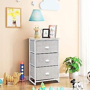 Giantex Dresser Storage Tower Nightstand W/Fabric Drawers, Sturdy Steel Frame and Wood Top Organizer Unit for Bedroom, Living Room, Entryway,Closets End Table Storage Unit (29’’(H), White)