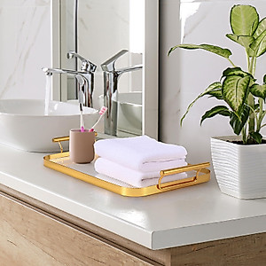 CoColemon Metal Serving Tray - 13.8"x10" Gold with Handles, Acrylic Bottom Decorative Tray for Ottoman,Coffee Table,Living Room and Bathroom