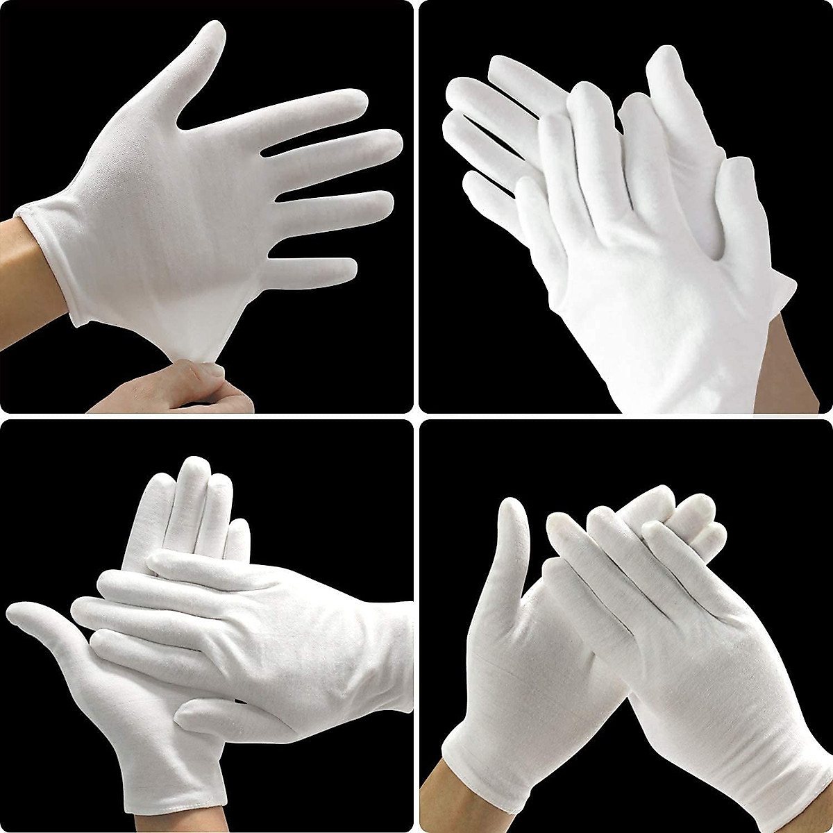 YITIAOYU 24pcs Soft Cotton Gloves for Dry Hands Cotton Sleep Gloves Overnight Eczema Moisturizing Lotion Treatment Reusebale Work Gloves for Coin Jewelry Silver Archival Costume Inspection (Medium)
