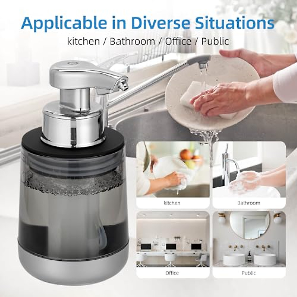 Automatic Soap Dispenser Touchless: 10oz Liquid Soap Dispenser, Hand Free Soap Dispenser Rechargeable Soap Dispenser, for Bathroom, Kitchen, Hotel…