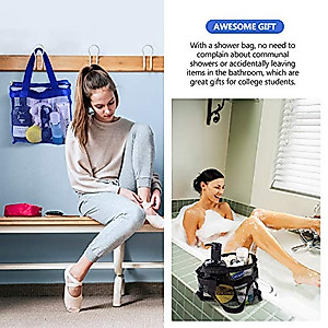 2 Pcs Portable Shower Mesh Caddy Bag Quick Dry Hanging Toiletry and Bath Organizer for Travel and Swimming with Zipper (Dark Blue-Black)