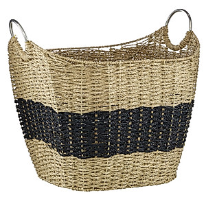 Deco 79 Coastal Seagrass Storage Basket, 21" x 17" x 19", Natural Brown