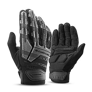 ROCKBROS Mountain Bike Gloves Dirt Bike Gloves Motorcycle Cycling Gloves with 6MM Gel Pad Touch Screen Knuckle Protection Gloves for BMX MX ATV MTB Racing Black-XL