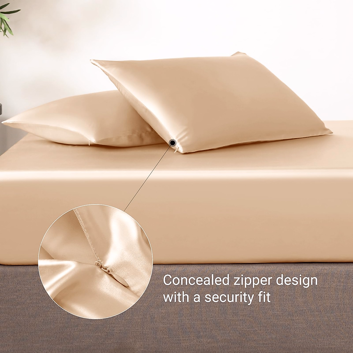 THXSILK Mulberry Silk Pillowcase, Champagne, Queen, 19 Momme, with Hidden Zipper, 20"