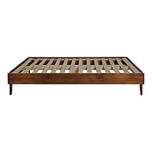 Walker Edison Mid Century Modern Wood King Platform Bed Frame No Box Spring Needed Bedroom Headboard Base, King, Walnut