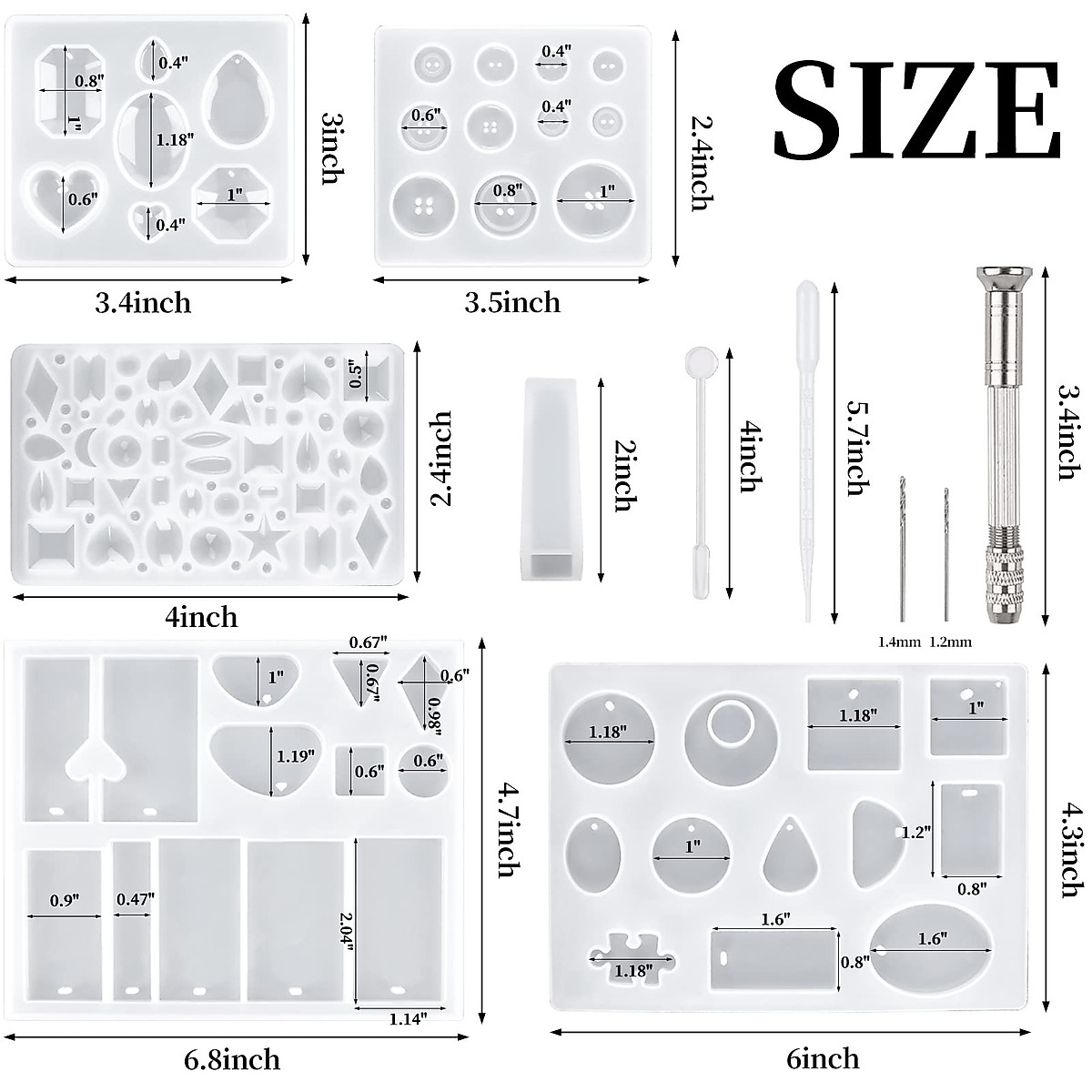Suhome 73 Pack Resin Earring Mold Jewelry Silicone Resin Molds Making Kits Including Earring, Pendant, Bracelet, Necklace, Button Silicone Resin Casting Molds for Beginners