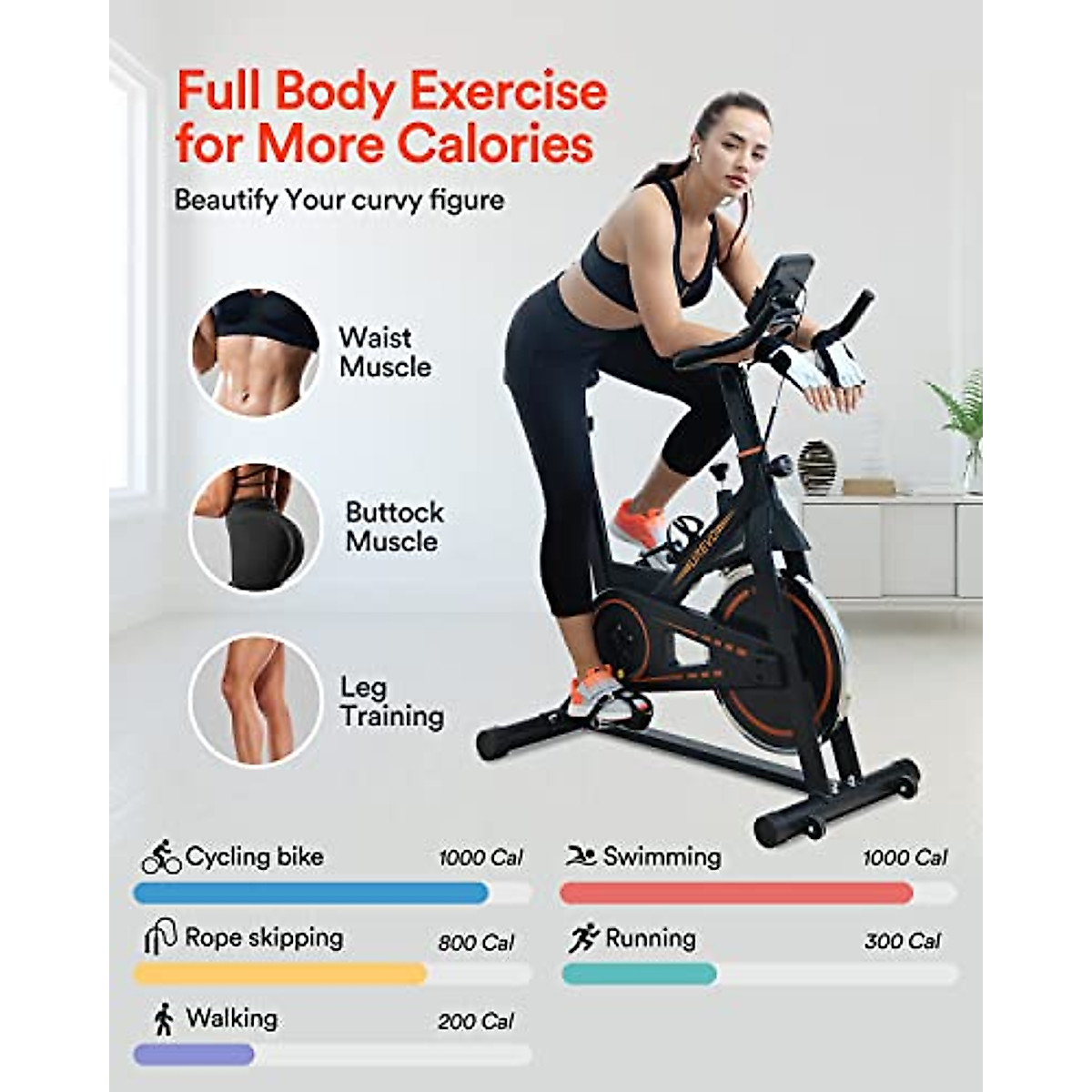 UREVO indoor Cycling Bike, Stationary Exercise Bike 350 lbs Weight Capacity，Ipad Mount, Comfortable Seat Cushion, Silent Belt Drive Cycle Bike for Home Workouts Gym
