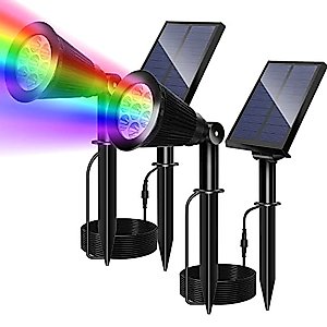 MGKZ Solar Spot Lights Outdoor, Multi-Color Waterproof Solar Landscape Lighting RGB Spotlights Solar Outdoor Lights Halloween Christmas Decoration Lights for Garden Backyard Pool Flag, 2 Pack