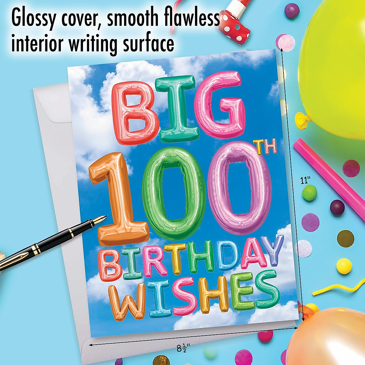 The Best Card Company - 100th Birthday Card with Envelope (8.5 x 11 Inch) - 100 Years Old, Big Stationery Birthday Greeting- Inflated Messages Milestones 100 (Not Actual Balloons) J5651HMBG-US